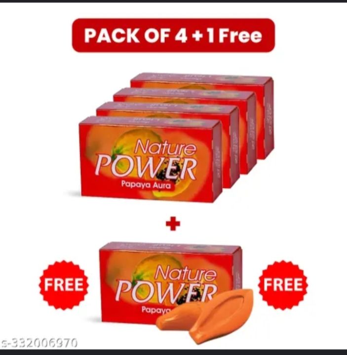 Nature Power Papaya Aura Soap pack of 4+1 Free Total 5 pieces 125g ...