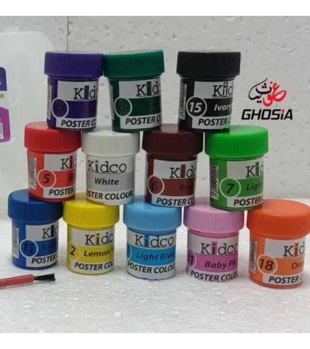 KIDCO Premium Poster Paint Set - pack of 7 and pack of 12 Bright Colors ...