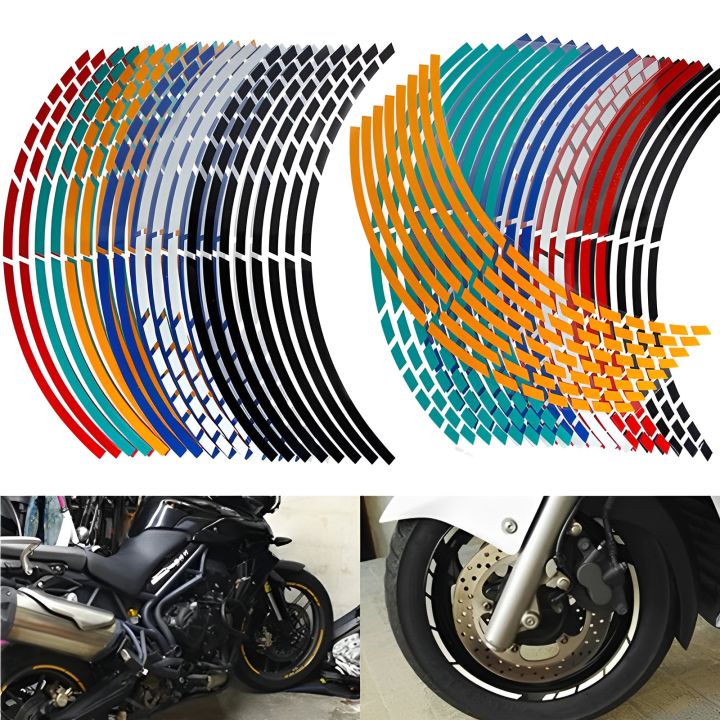 16Pcs Motorcycle Car Tire Decals Trim Strips Universal Reflective Bike ...