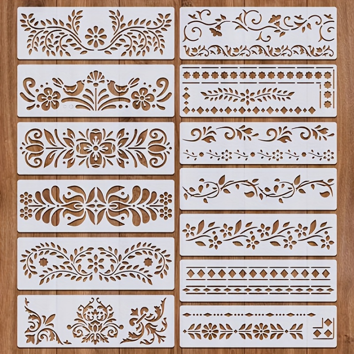 13PCS 11.8inch Border Pattern Painting Stencil Set Reusable Plastic ...