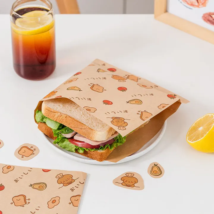 50Pcs Cartoon Cute Square Wax Paper Sandwiches Burgers Fries Fried ...