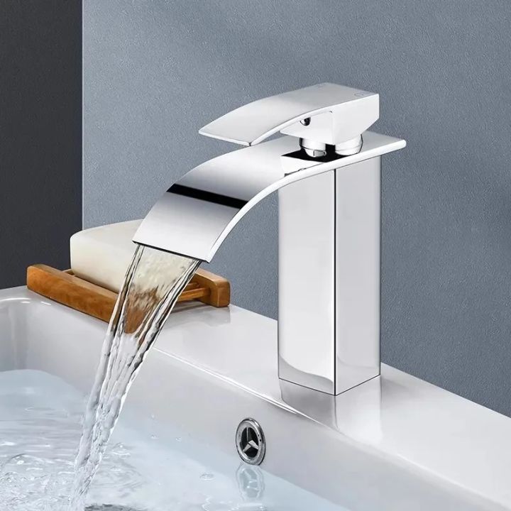 Waterfall Wash Basin Stainless Steel High And Low Faucet Black Hot And ...