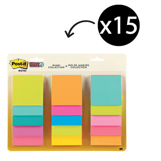Jumbo Sticky Notes Pack - 3x3" 15 Colours - 300Pcs Total Assorted ...