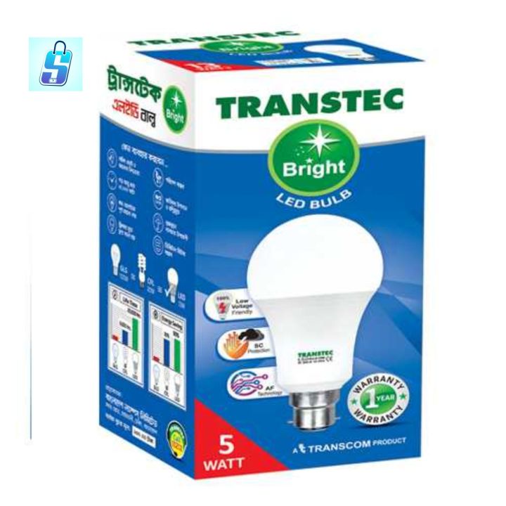 Transtec LED Bulb Light AC 5 Watt B22 - Medium Pin Type Base Cap ...