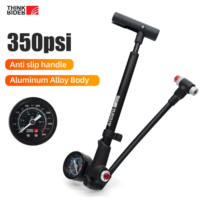 ThinkRider Portable High-pressure 350psi Bike Air Pump with Gauge for Fork & Rear Suspension ...