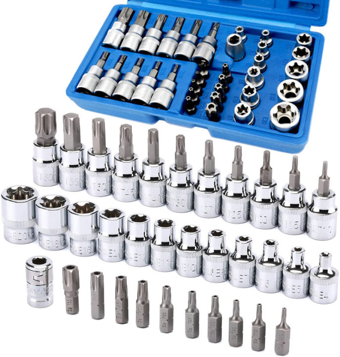 34/29 Pieces Torx Bit Socket and E-Torx Star Socket Set 1/4" 3/8" 1/2 ...