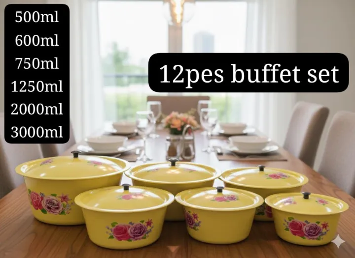 🍲 12 Pcs Elegant Buffet Set – Floral Design | Daraz.lk