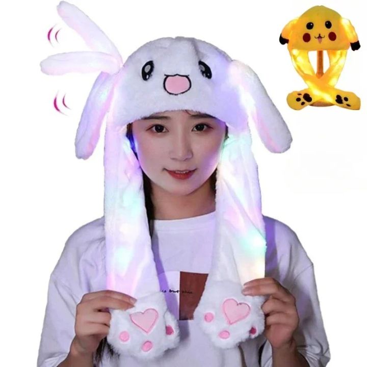 LED Glowing Plush Ear Moving Jumping Rabbit Hat Adults Kids Funny ...