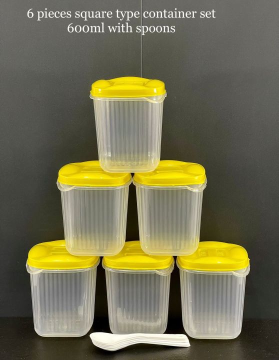Square Type Container 6 Pices 600ml with Spoon Dappa set | Daraz.lk