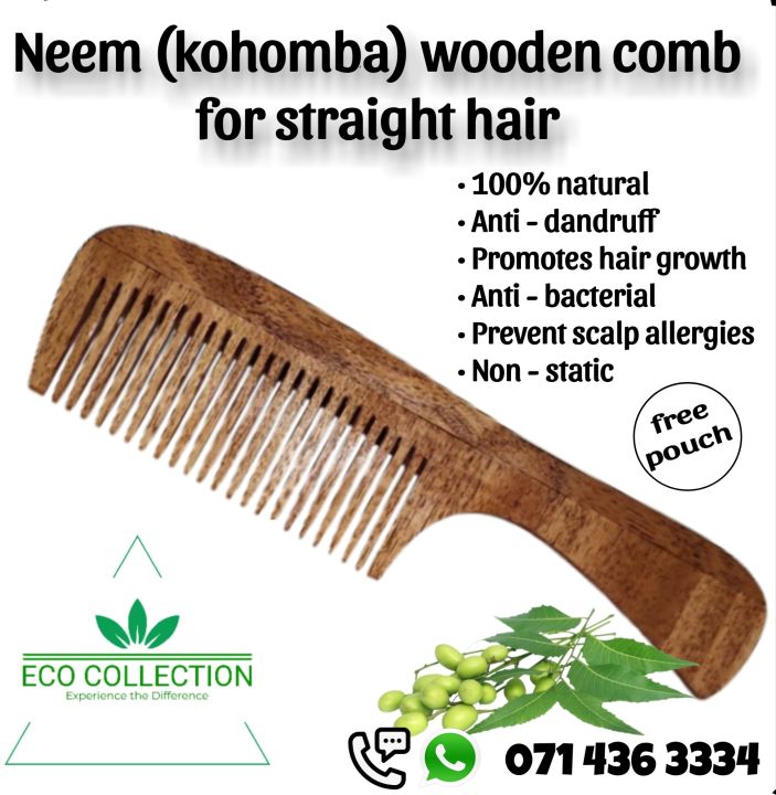 Healthy Neem Wooden Comb for Straight Hair/ Neem Comb/ 100% Kohomba ...