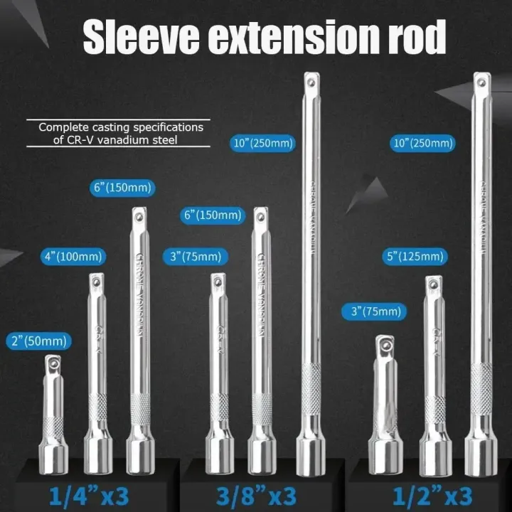1/4" 3/8" 1/2" Drive Extension Set Socket Ratchet Wrench Extension Bar ...