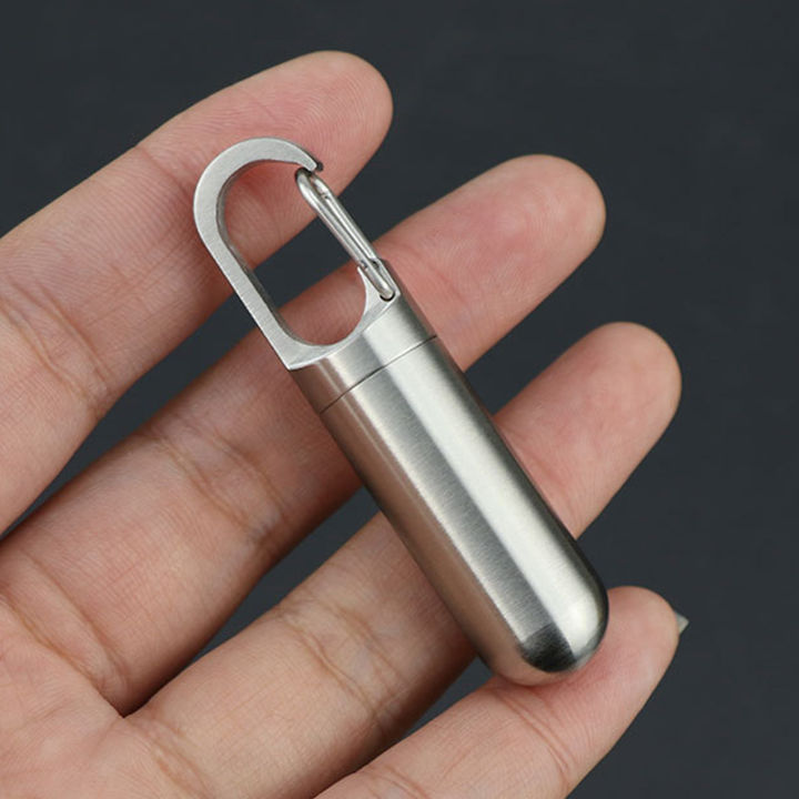 Stainless Steel Medicine Container Keychain Capsule Holder Dustproof ...