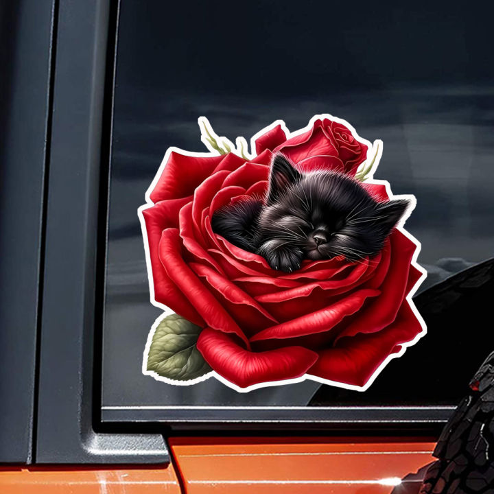 Adorable Kitten in Rose Petals PVC Decal, 13x12.5cm Versatile Car ...