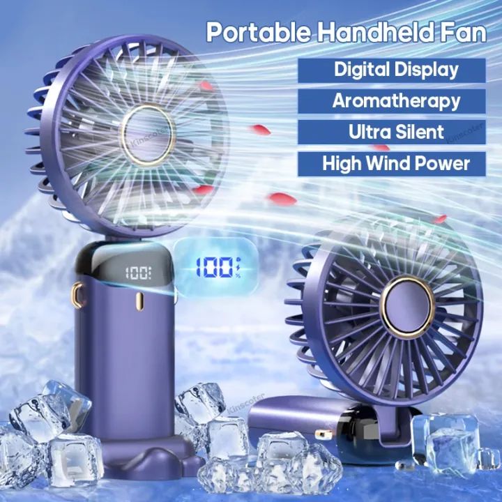 4000mAh Handheld Mini Fan Foldable Portable Neck Hanging Fans 5 Speed ...