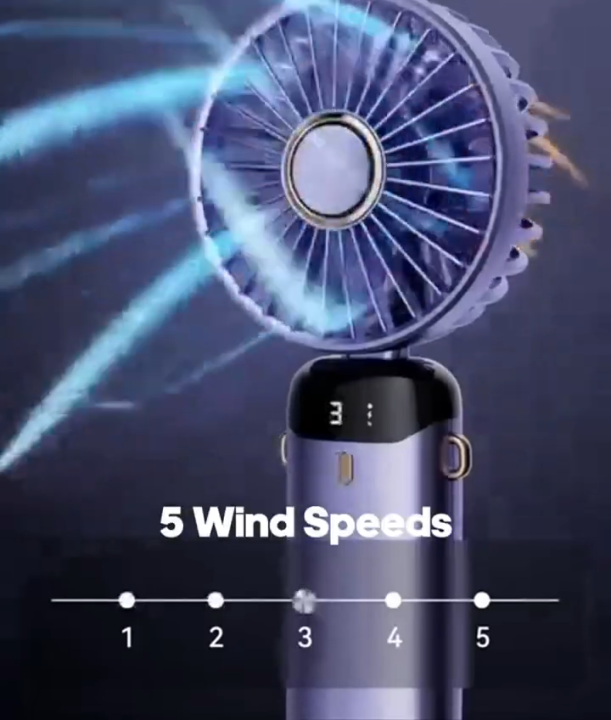 4000mAh Handheld Mini Fan Foldable Portable Neck Hanging Fans 5 Speed ...
