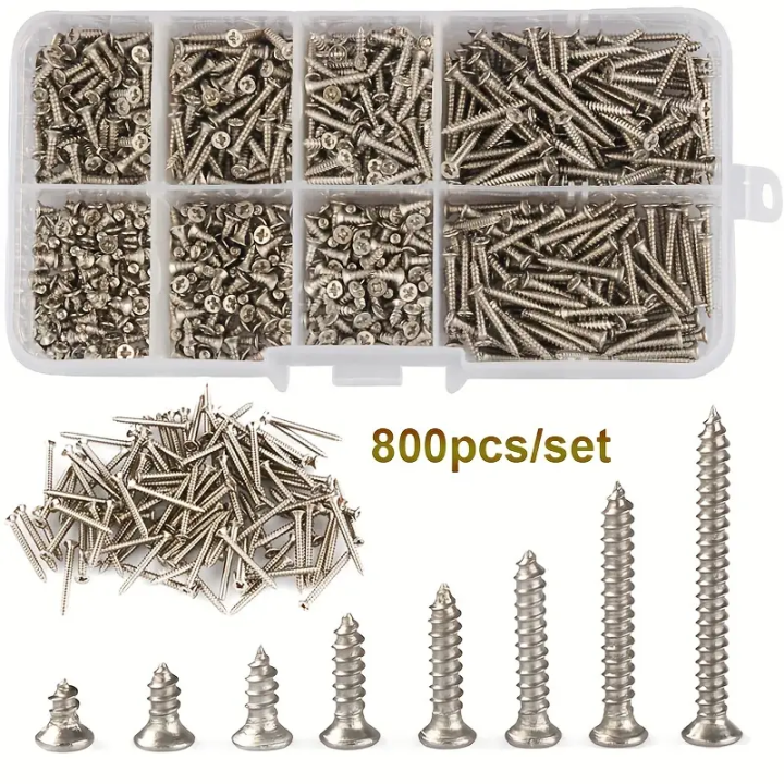 800pcs Self Tapping Wood Screws Set M2 Phillips Flat Head Sheet Metal ...