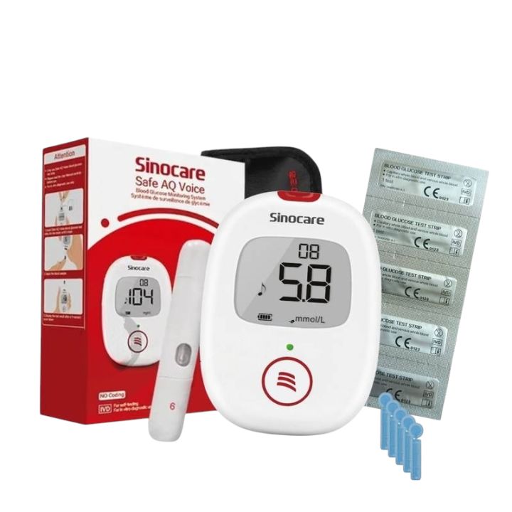 SINOCARE GLUCOMETER WITH 5 STRIPS + 10 LANCETS + 10 ALCOHAL SWABS + 5 ...