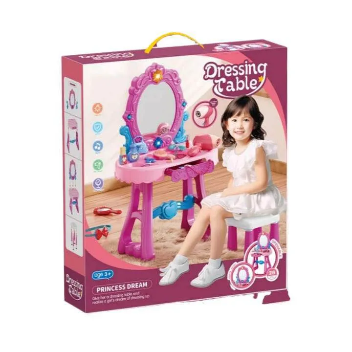 Kids Pretend Play Dressing Table Set – Vanity with Mirror, Stool ...