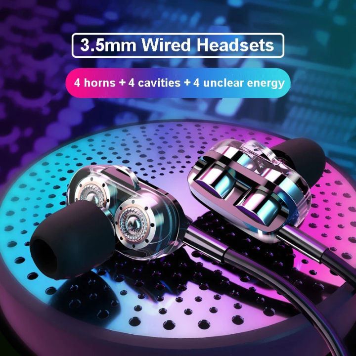 Dual Driver Headphone 3.5mm Wired Headset 9D Stereo Dual Speaker TWS ...