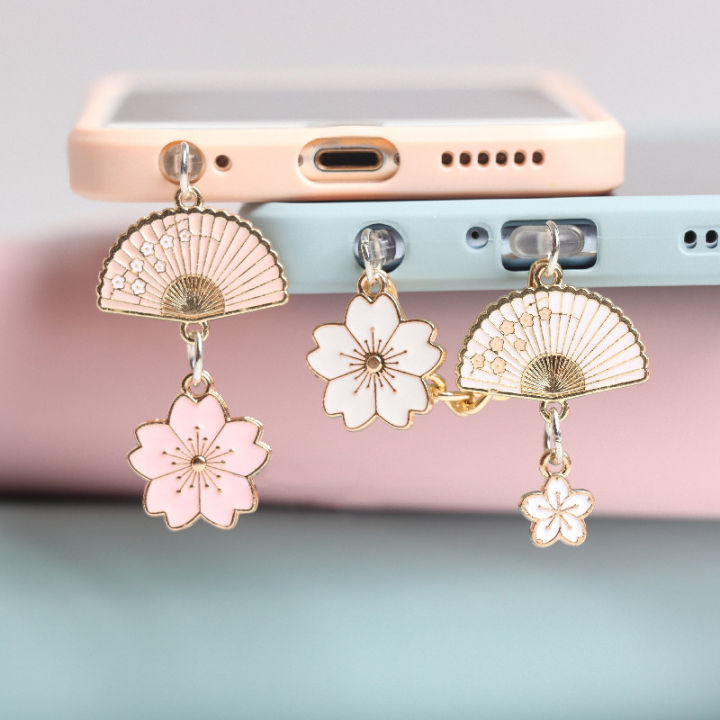 Sakura Fan Dust Plug Charm Kawaii Phone Anti Dust Cap Cute Charge Port ...