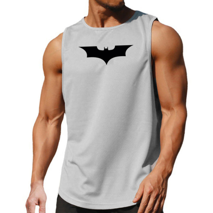 Mens Gym Clothing Mesh Fitness Singlets Black Bat Print Quick Dry ...