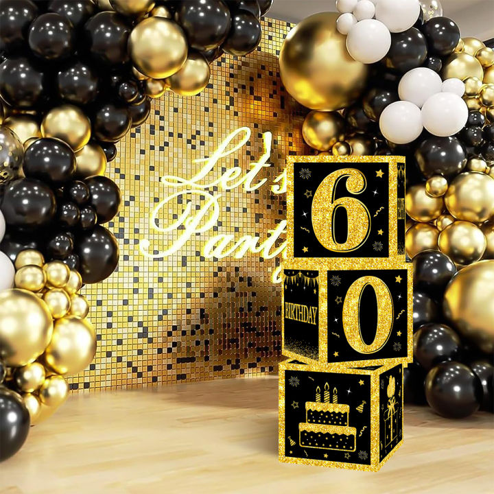 Black Gold Birthday Number Box Happy DIY 0-9 Birthday Party Decoration ...