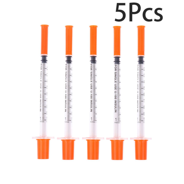 5Pcs 0.3/0.5/1ML Disposable Plastic Veterinary Syringe Orange Cap ...