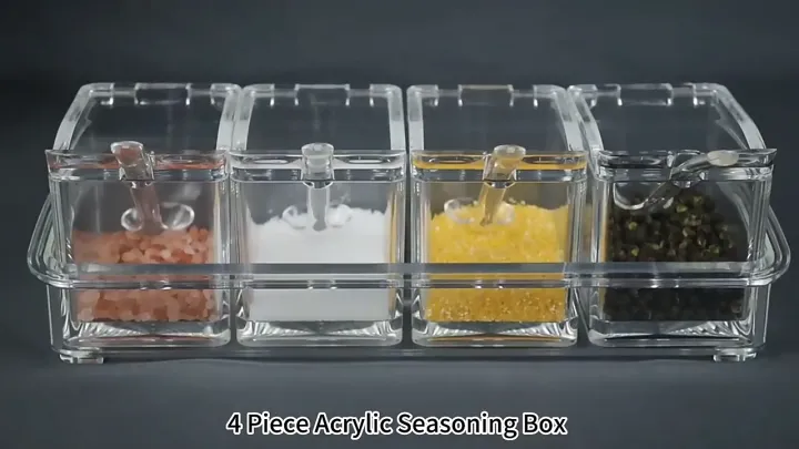 New Crystal Clear Acrylic 4PCS Seasoning Container Set with Rack ...