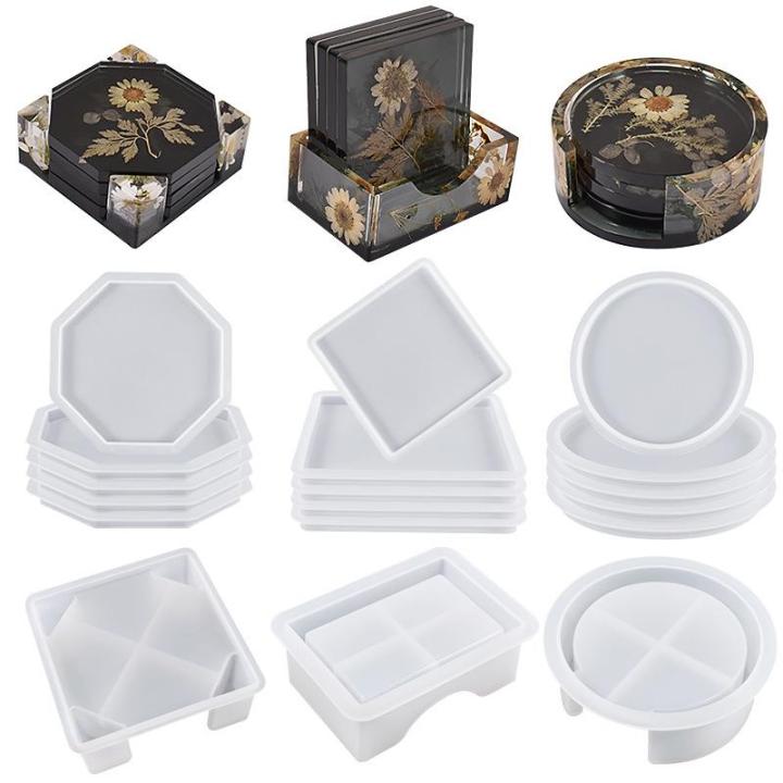 Coaster Resin Silicone Molds Set With Round Square Octagon Shape Holder ...