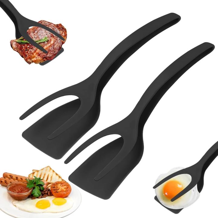 New 2 in 1 Grip Flip Spatula Tongs Egg Flipper Spatula Nylon Non Stick ...