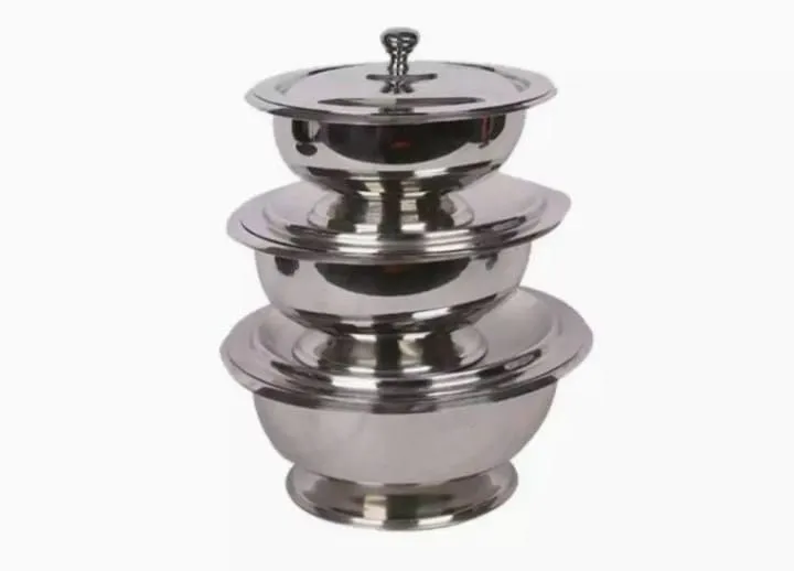 , Curry pot set 3 piece Red and silver stainless steel | Daraz.pk