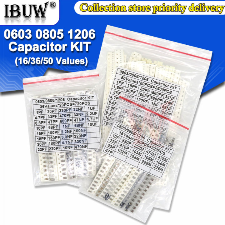 1pack 16/36/50Values 320PCS 720PCS 2500PCS 0603 0805 1206 SMD Capacitor ...