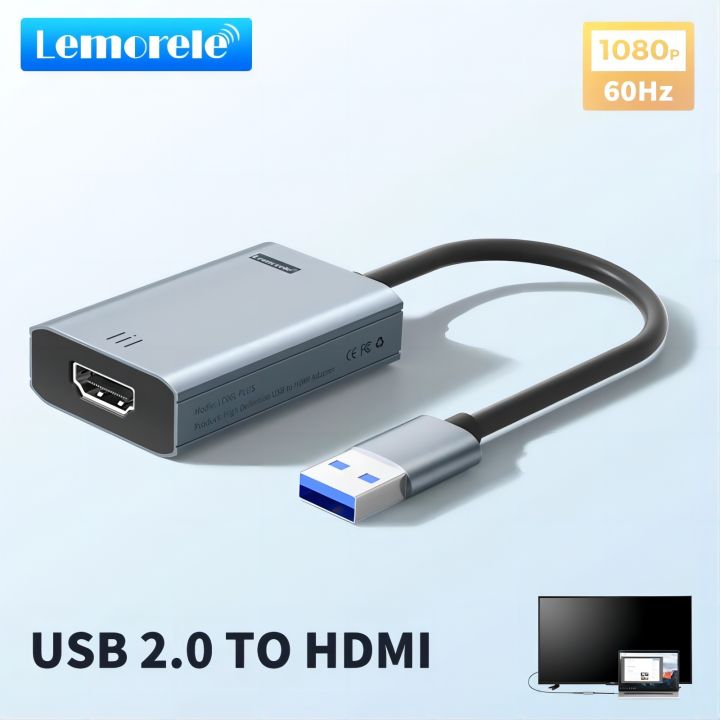 Lemorele USB to HDMI Adapter Compatible Converter 1080P USB Male to ...