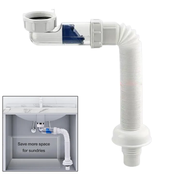 ABS Waste Pipe Flexible Siphon Drain Hose G1-1/2 Inch Sink Waste Water ...