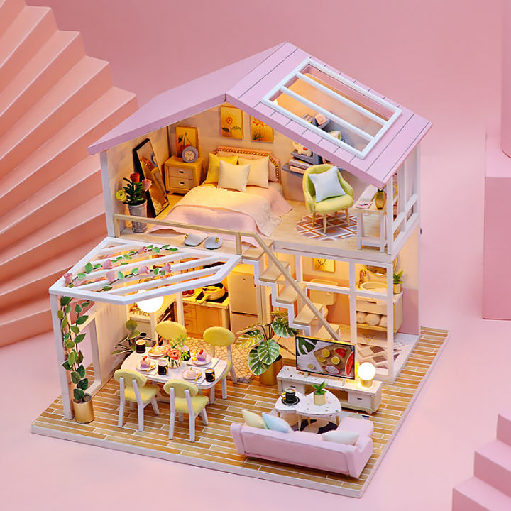 DIY Mini Doll House Wooden Small House 3D Puzzle Assemble Building ...