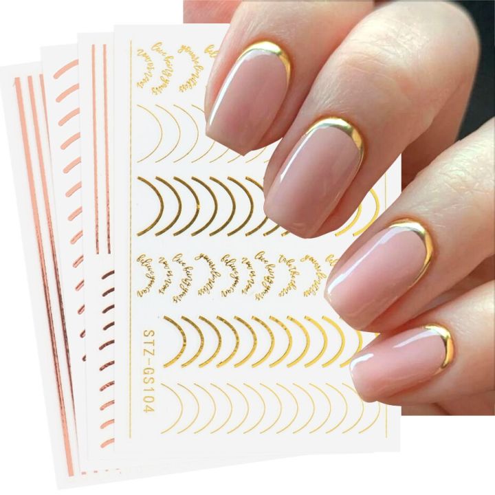 6pcs 3D Striping Tape Line Nail Stickers Rose Gold Metal Letters Decals ...