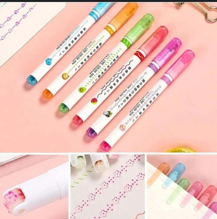 fancy curve highlighter and markers different shapes drawing pack of 6 ...