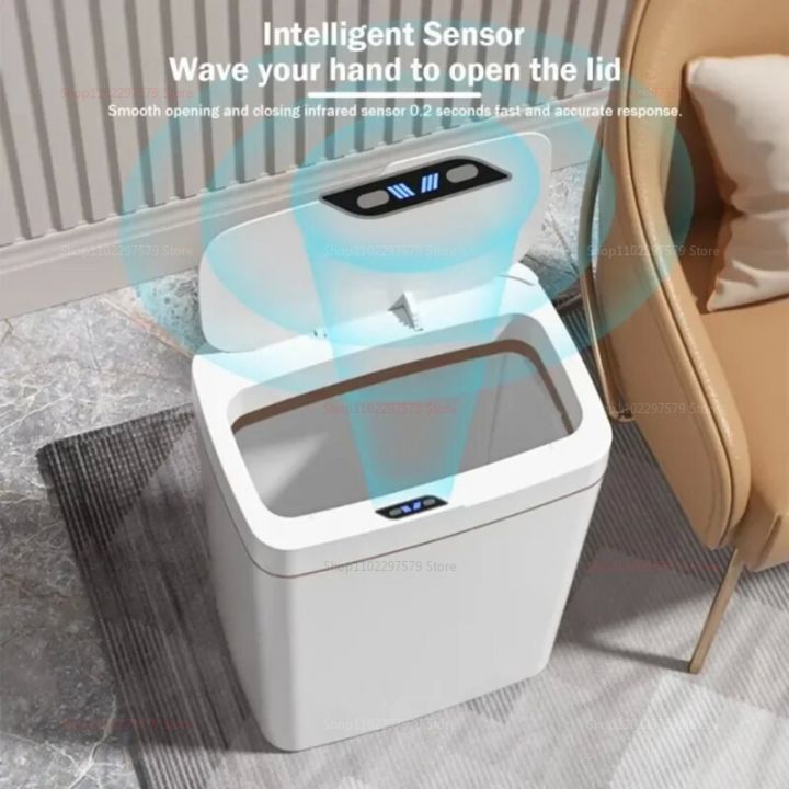 15L smart bathroom trash can white non-contact narrow smart sensor ...
