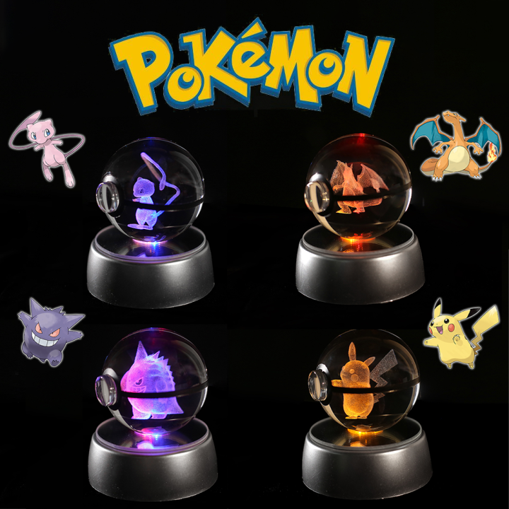 Pokemon 3D Crystal Ball Figure Engraving Pikachu Charizard Gengar With ...