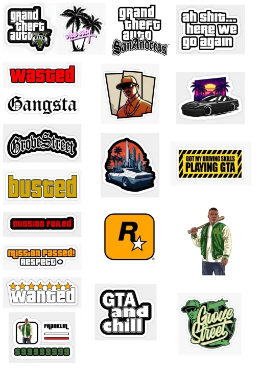 “Multiple GTA Game Stickers Pack – 5, 10, 15, 20 Pcs | Grand Theft Auto Vinyl Stickers for ...