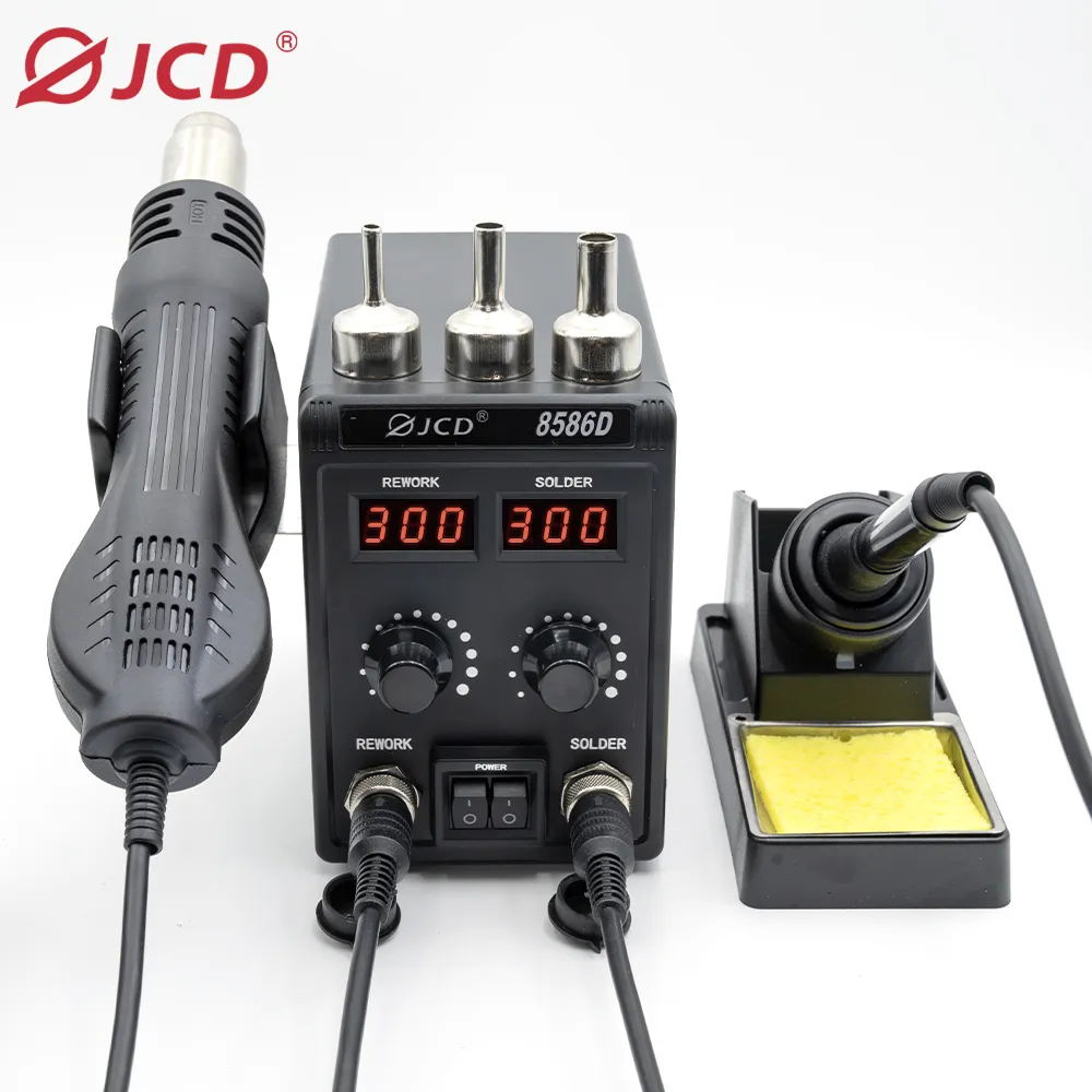 JCD 750W 8586D Soldering Station 2 IN 1 Hot Air Gun LCD Dual Digital Display Electric Soldering ...