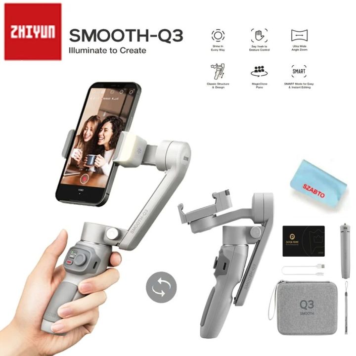 ZHIYUN SMOOTH Q3 Gimbal Smartphone 3-Axis Phone Gimbals Portable Stabilizer for iPhone 15 pro ...