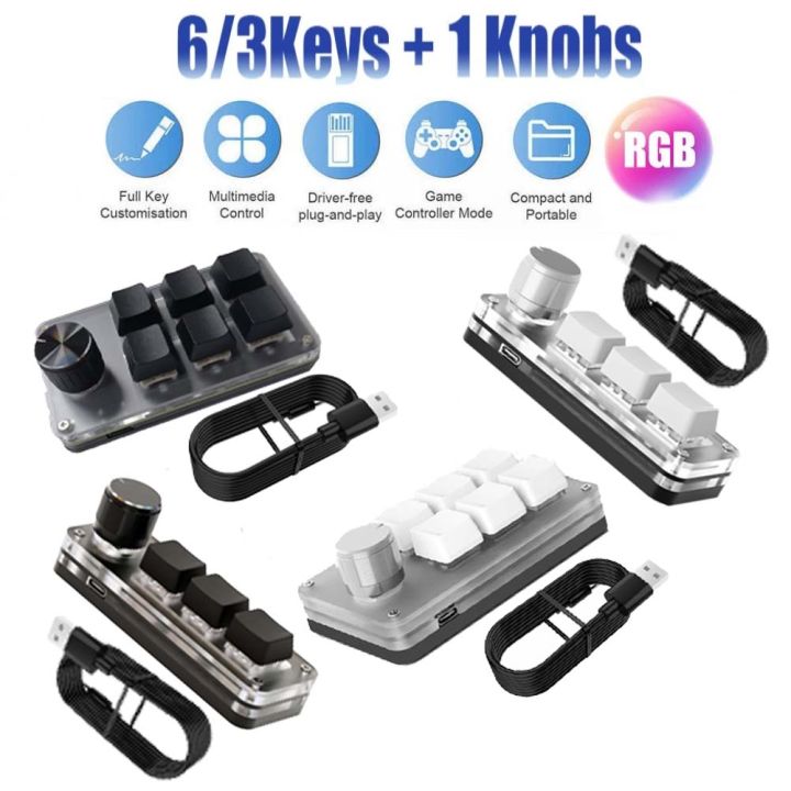 3/6 Keys 1 Knob Mini Macro Mechanical Keyboard USB RGB Gaming Custom ...
