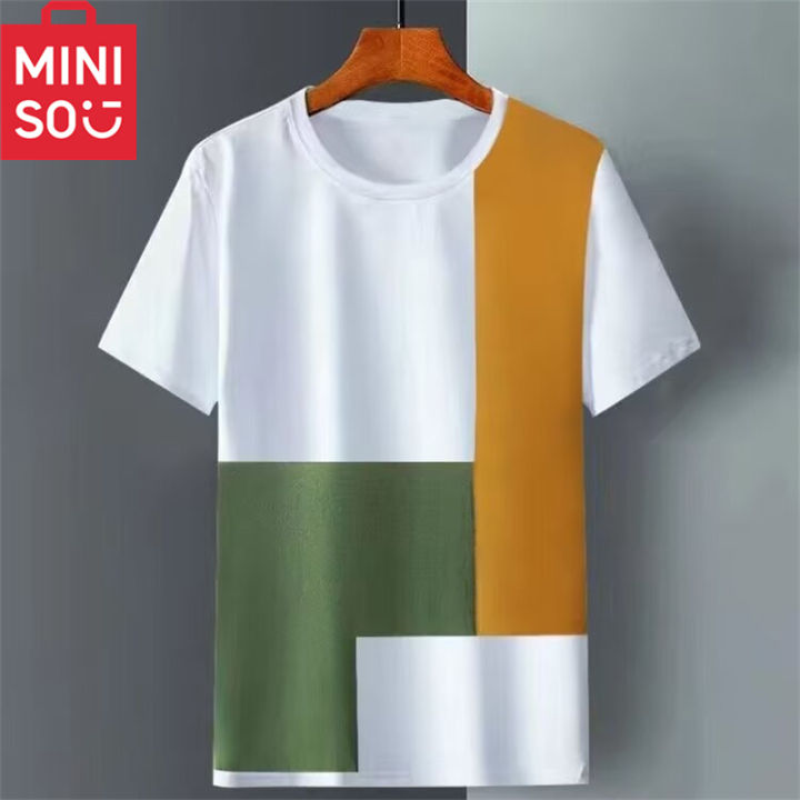 MINISO Color Block Short sleeved T-shirt for Men's Versatile Round Neck ...