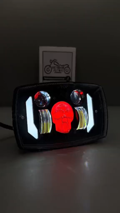 Premium Skull Design LED Headlight | Dual Color (White & Yellow) | DRL ...