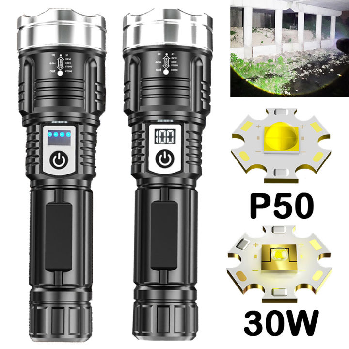 Super Bright P50 LED Flashlight USB Rechargeable Tactical Zoom Waterproof Torch Lamp Camping ...
