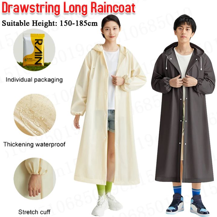 Adult Long Raincoat Reusable Waterproof Windproof Hooded Rain Poncho ...