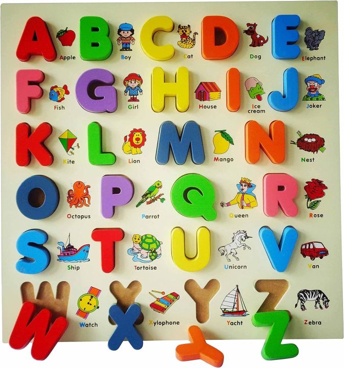 AdiChai Wooden My First Small Alphabet Puzzle Board Colorful Learning ...