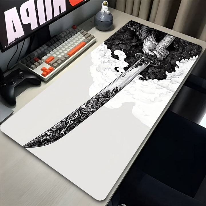 Samurai Black And White Anime Mousepad Gamer Keyboard Large Mouse Pad ...
