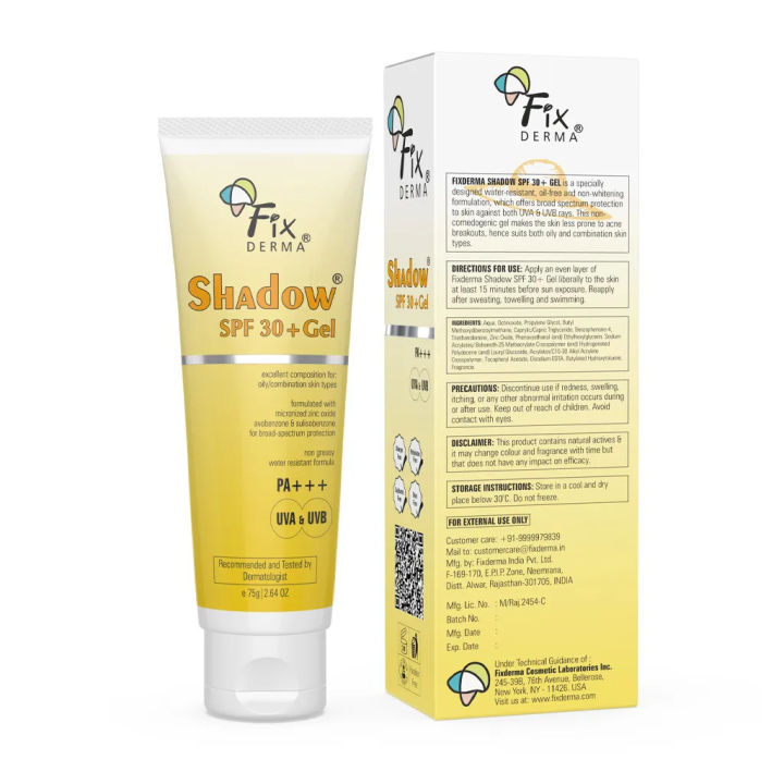 Fix Derma Shadow SPF 30+ Gel 75 gm | Sunscreen For Oily & Acne Prone ...